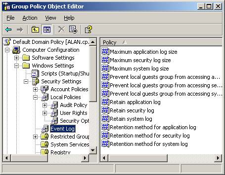 Windows Server 2003 - Group Policy Event Log