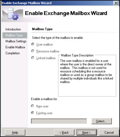 Microsoft Exchange Server 2007 - create mailbox